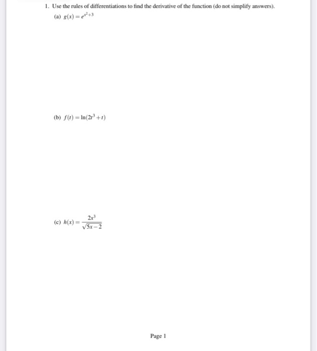 Solved 1. Use the rules of differentiations to find the | Chegg.com