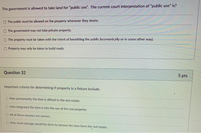 Solved The government is allowed to take land for "public | Chegg.com