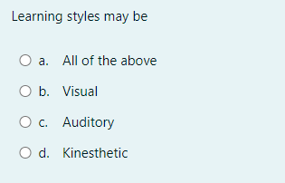 Solved Learning styles may bea. ﻿All of the aboveb. | Chegg.com
