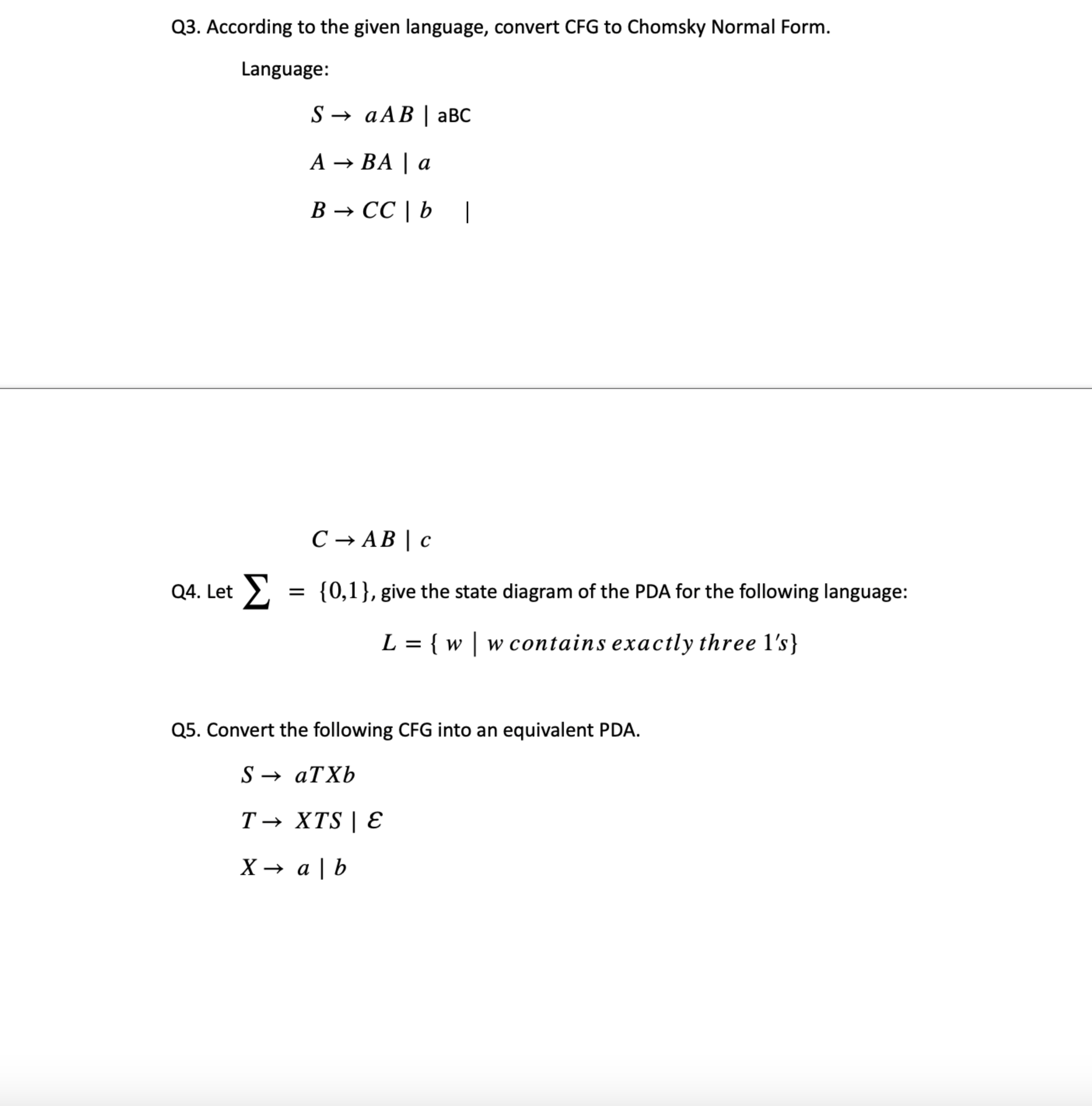 Solved Q3. ﻿According to the given language, convert CFG to | Chegg.com