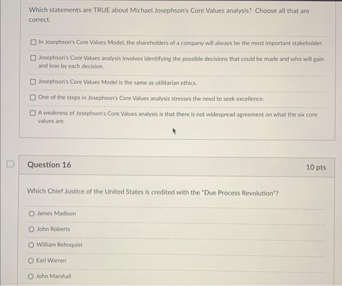 Which statements are TRUE about Michael Josephson's | Chegg.com