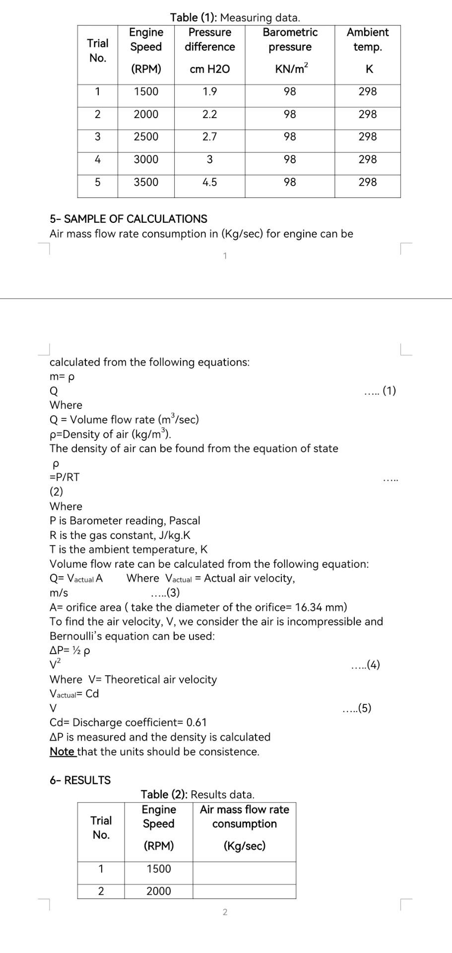 Solved Tahla (1). Mascurina data 5- SAMPLE OF CALCULATIONS | Chegg.com