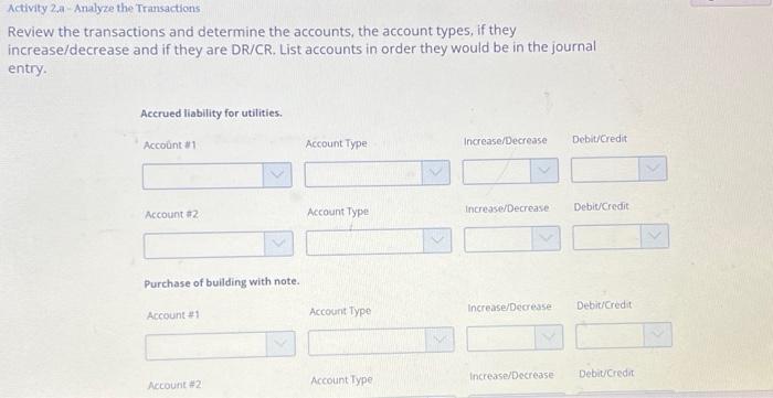Solved Activity 2 -a -Analyze the Transactions Review the | Chegg.com