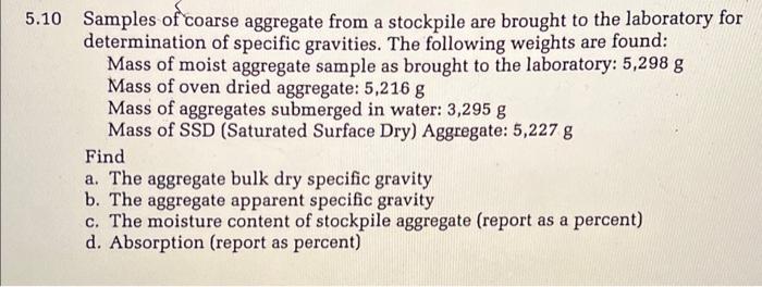 Solved 5.10 Samples of coarse aggregate from a stockpile are | Chegg.com