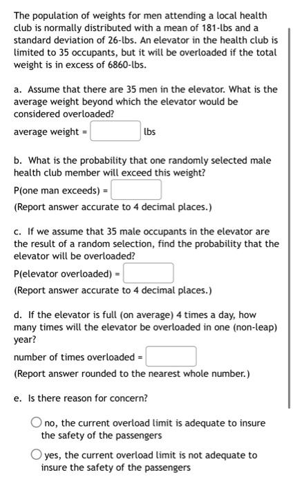 Solved The population of weights for men attending a local | Chegg.com