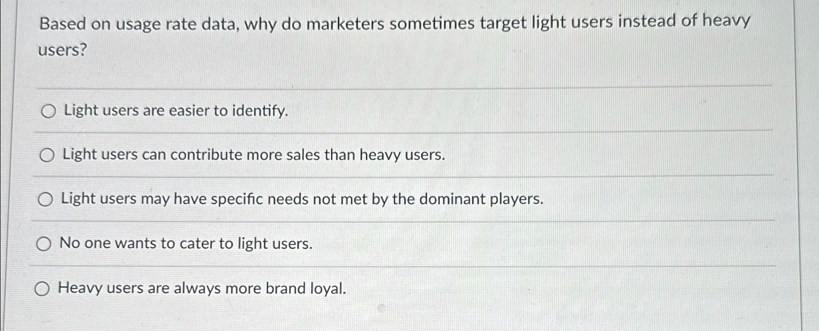 Solved Based on usage rate data, why do marketers sometimes | Chegg.com