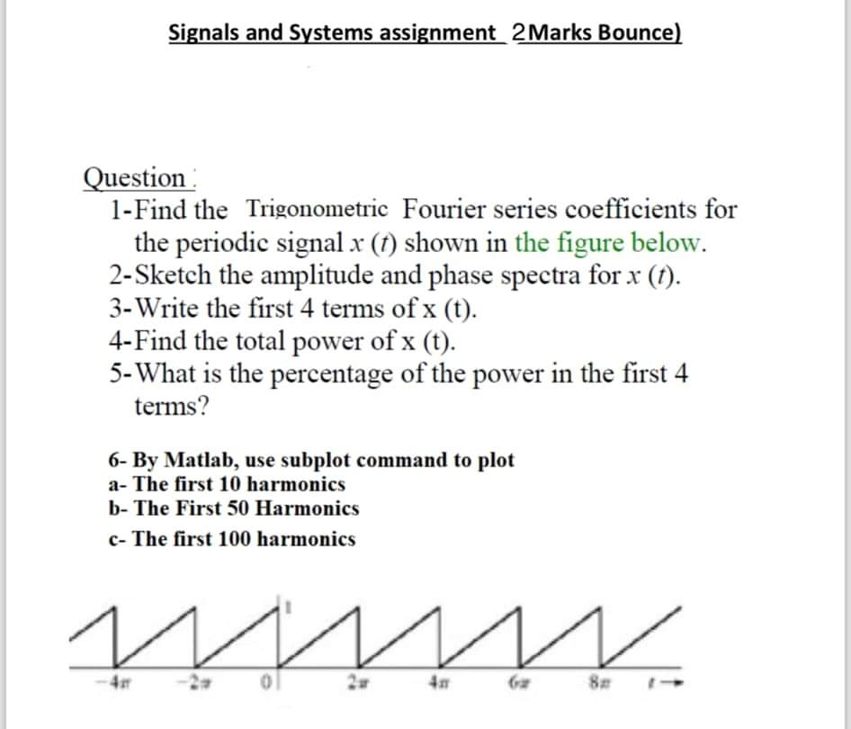 Solved Signals and Systems assignment 2 ﻿Marks | Chegg.com