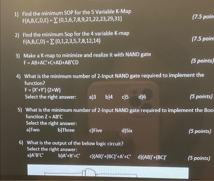 Solved 1) Find the minimum SOP for the 5 Variable K-Map | Chegg.com