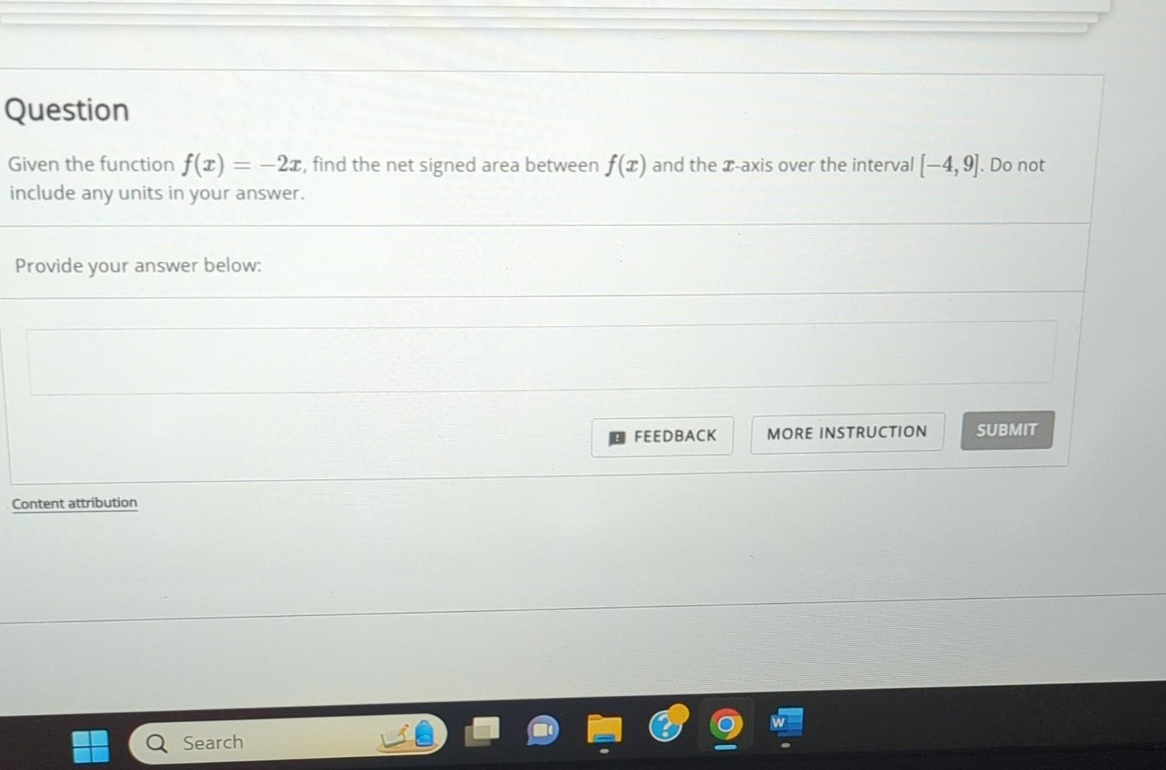 Solved Given the function f(x)=−2x, find the net signed area | Chegg.com