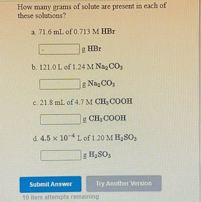 Solved How many grams of solute are present in each of these | Chegg.com