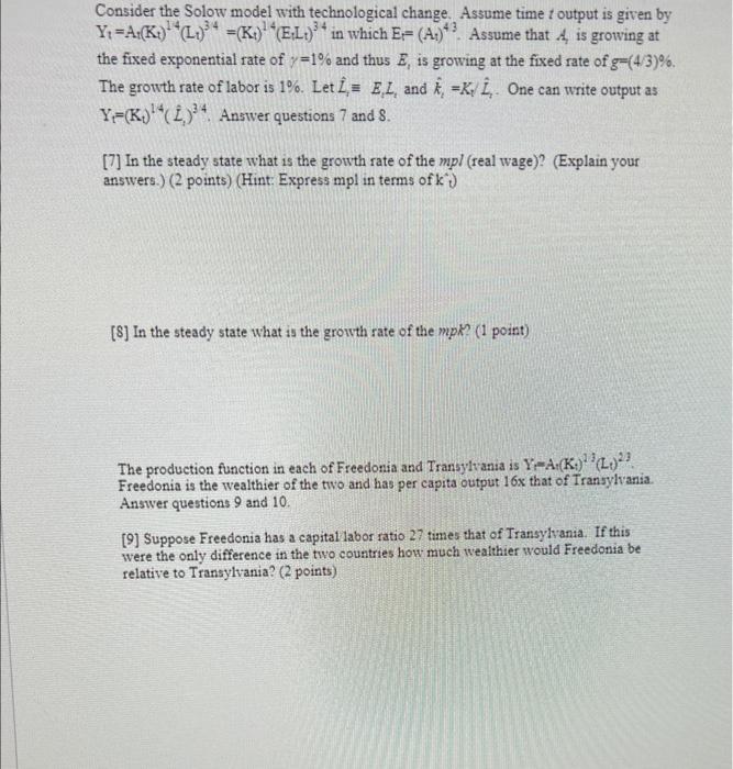 Solved Consider the Solow model with technological change. | Chegg.com