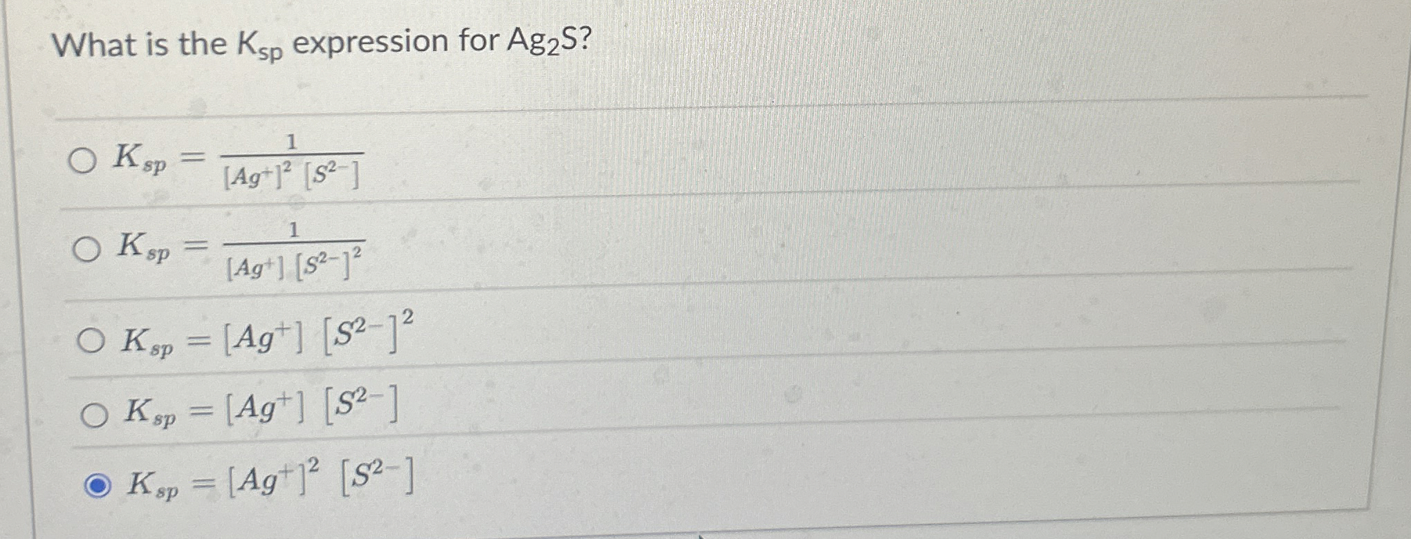 Solved What is the Ksp ﻿expression for | Chegg.com