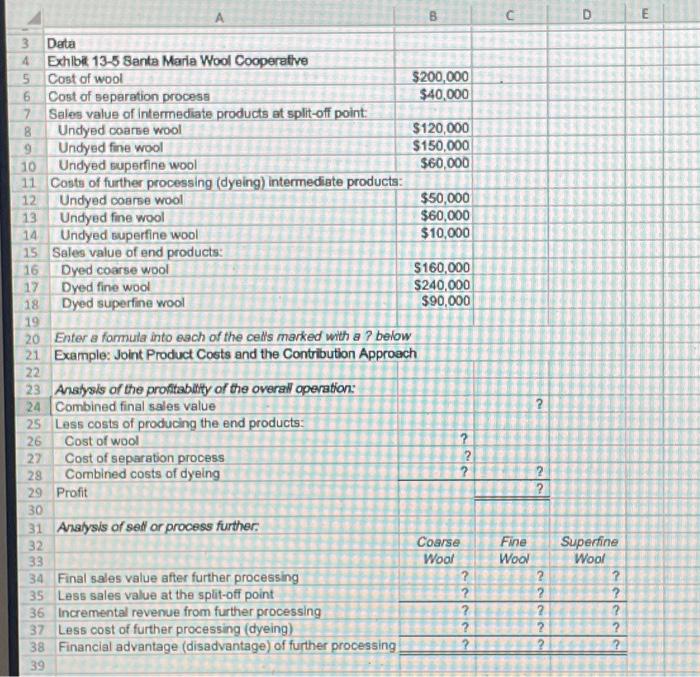 Solved Enter formulas in all cells that contain question | Chegg.com
