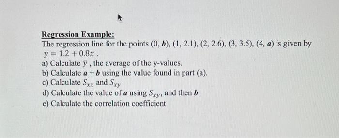 Solved Regression Example: The regression line for the | Chegg.com