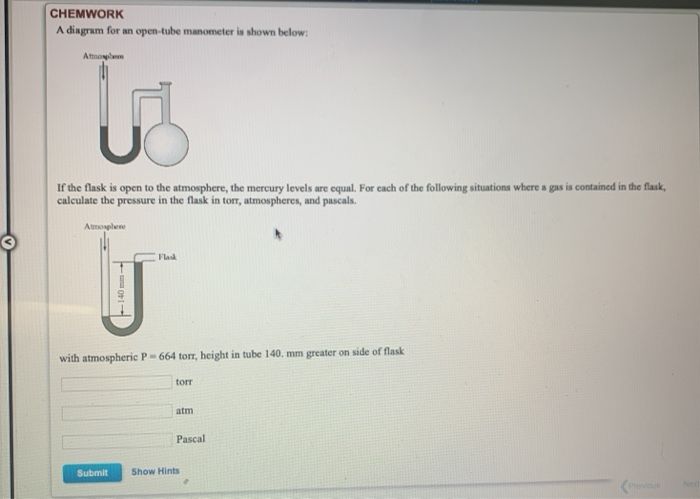Solved CHEMWORK A diagram for an open-tube manometer is | Chegg.com