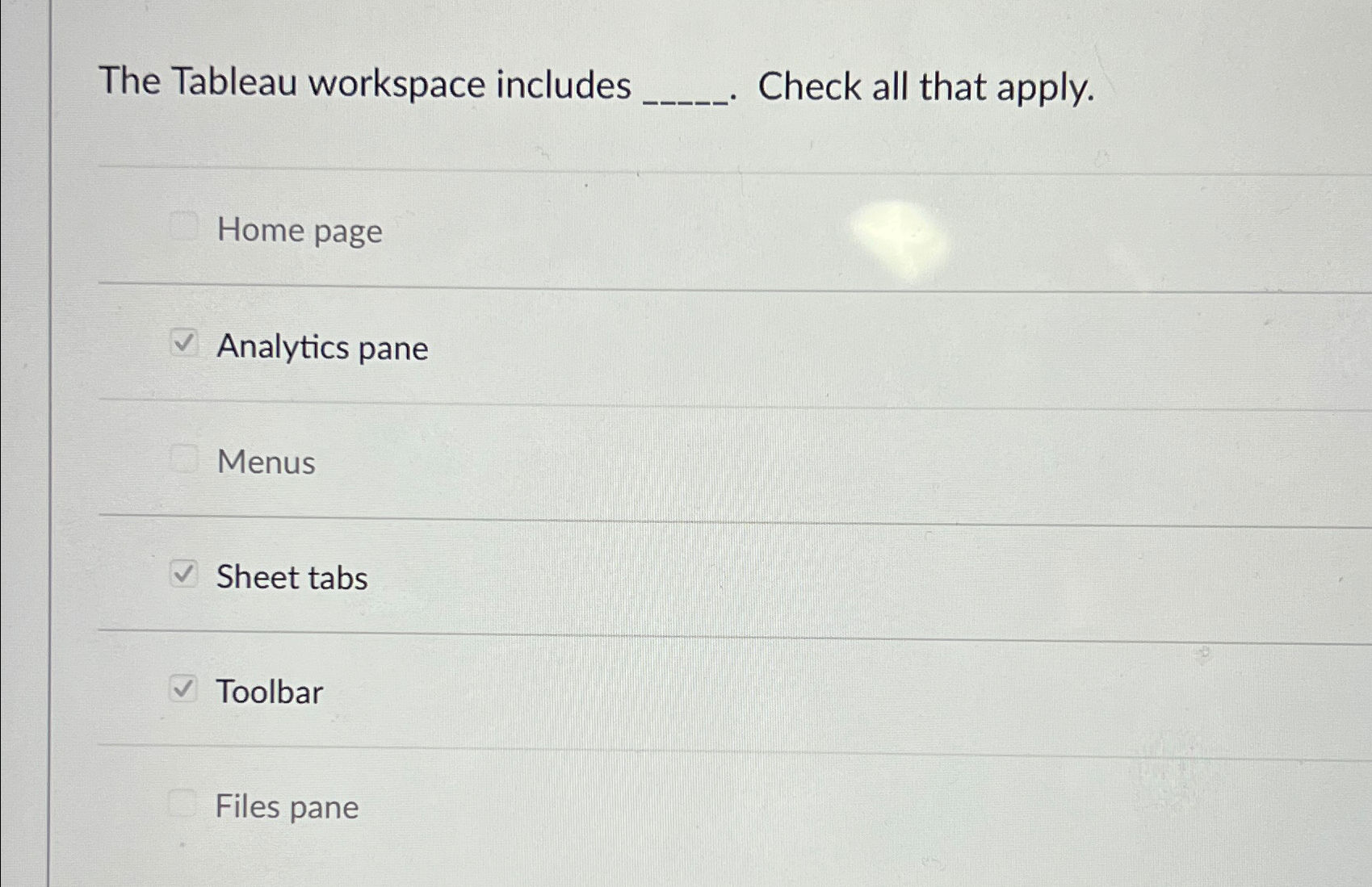 Solved The Tableau workspace includesCheck all that | Chegg.com