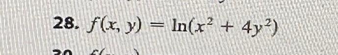 Solved 12. f(x,y,z)=ln(16−4x2−4y2−z2)28. f(x,y)=ln(x2+4y2) | Chegg.com