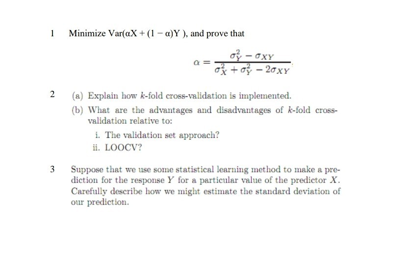1 Minimize Var(aX + (1 - a)Y), and prove that o - OXY | Chegg.com