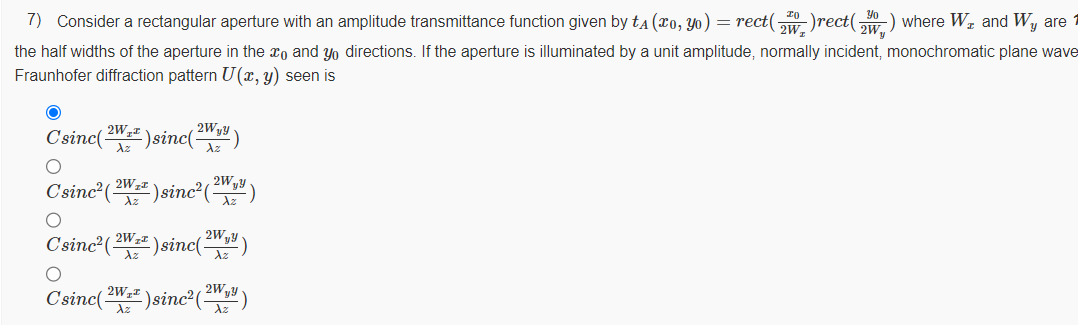 Solved Consider a rectangular aperture with an amplitude | Chegg.com