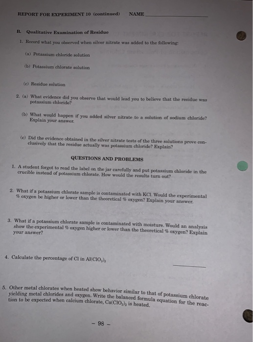 Solved NAME SECTION REPORT FOR EXPERIMENT 10 INSTRUCTOR DATE | Chegg.com