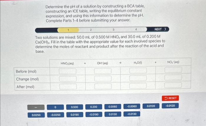 Solved Determine the pH of a solution by constructing a BCA | Chegg.com