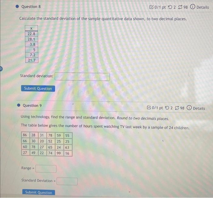 Solved Calculate the standard deviation of the sample | Chegg.com