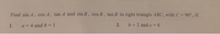 Solved Find sinA,cosA,tanA and sinB,cosB,tanB in right | Chegg.com