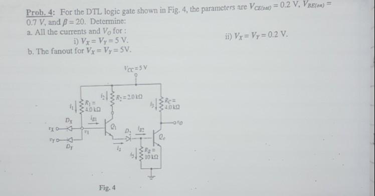 Solved Prob. 4: For the DTL logic gate shown in Fig. 4, the | Chegg.com