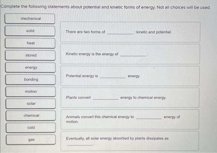 Solved Complete the following statements about potential and | Chegg.com