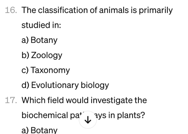 Solved biology: The classification of animals is primarily | Chegg.com