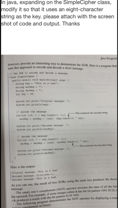 Solved in java, expanding on the SimpleCipher class, modify | Chegg.com