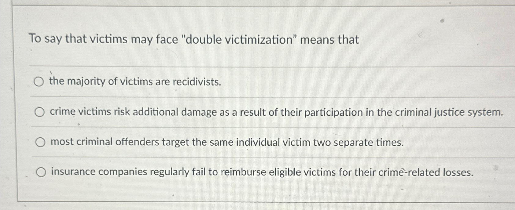 Solved To say that victims may face "double victimization" | Chegg.com