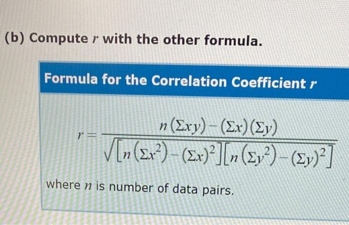 Solved One of the formulas for computing r is | Chegg.com