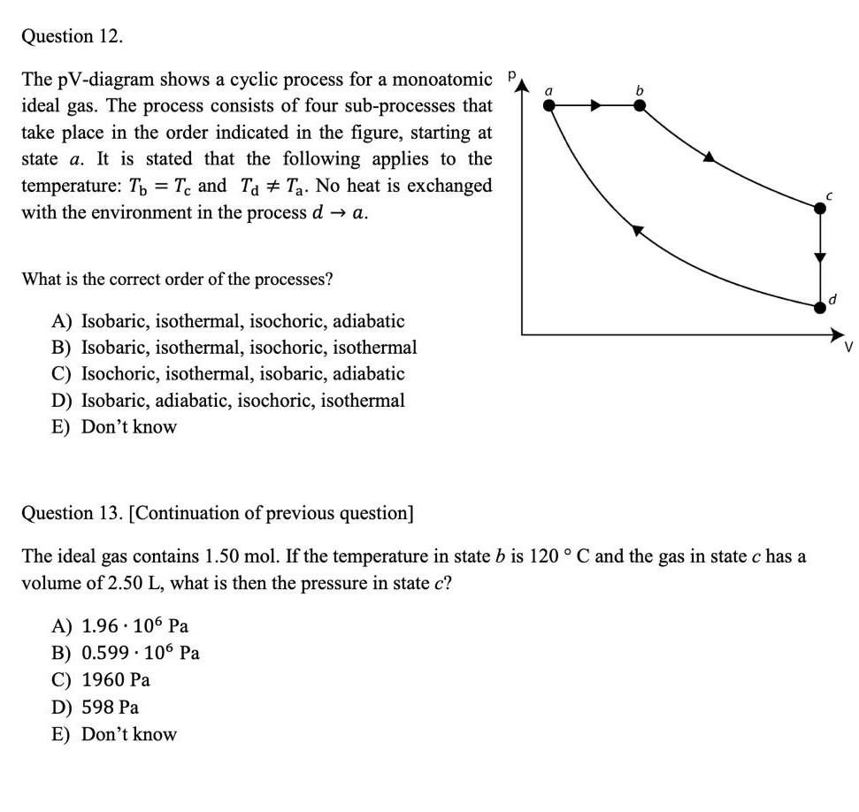 Solved The pV-diagram shows a cyclic process for a | Chegg.com
