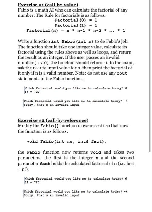 Solved Exercise #1 (call-by-value) Fabio is a math AI who | Chegg.com