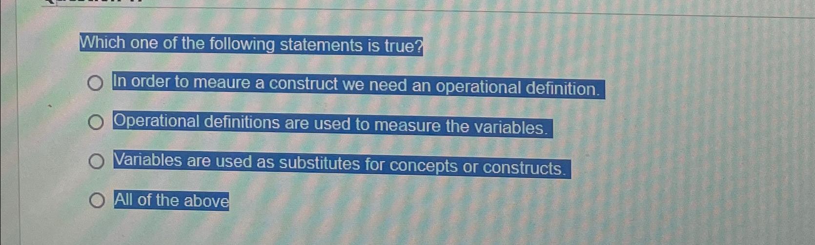 Solved Which one of the following statements is true?In | Chegg.com