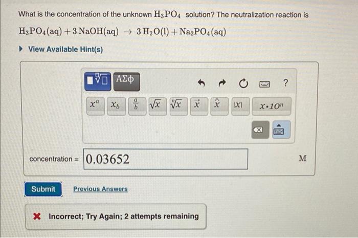 Solved What is the concentration of the unknown H3PO4 | Chegg.com