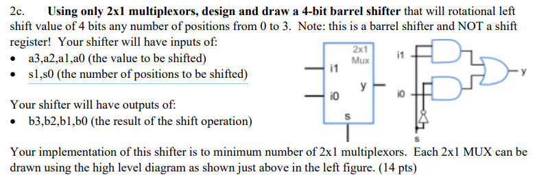 Using only 2x1 ﻿multiplexors, design and draw a 4-bit | Chegg.com
