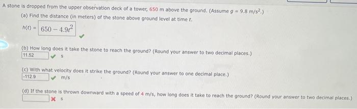 Solved A stone is dropped from the upper observation deck of | Chegg.com