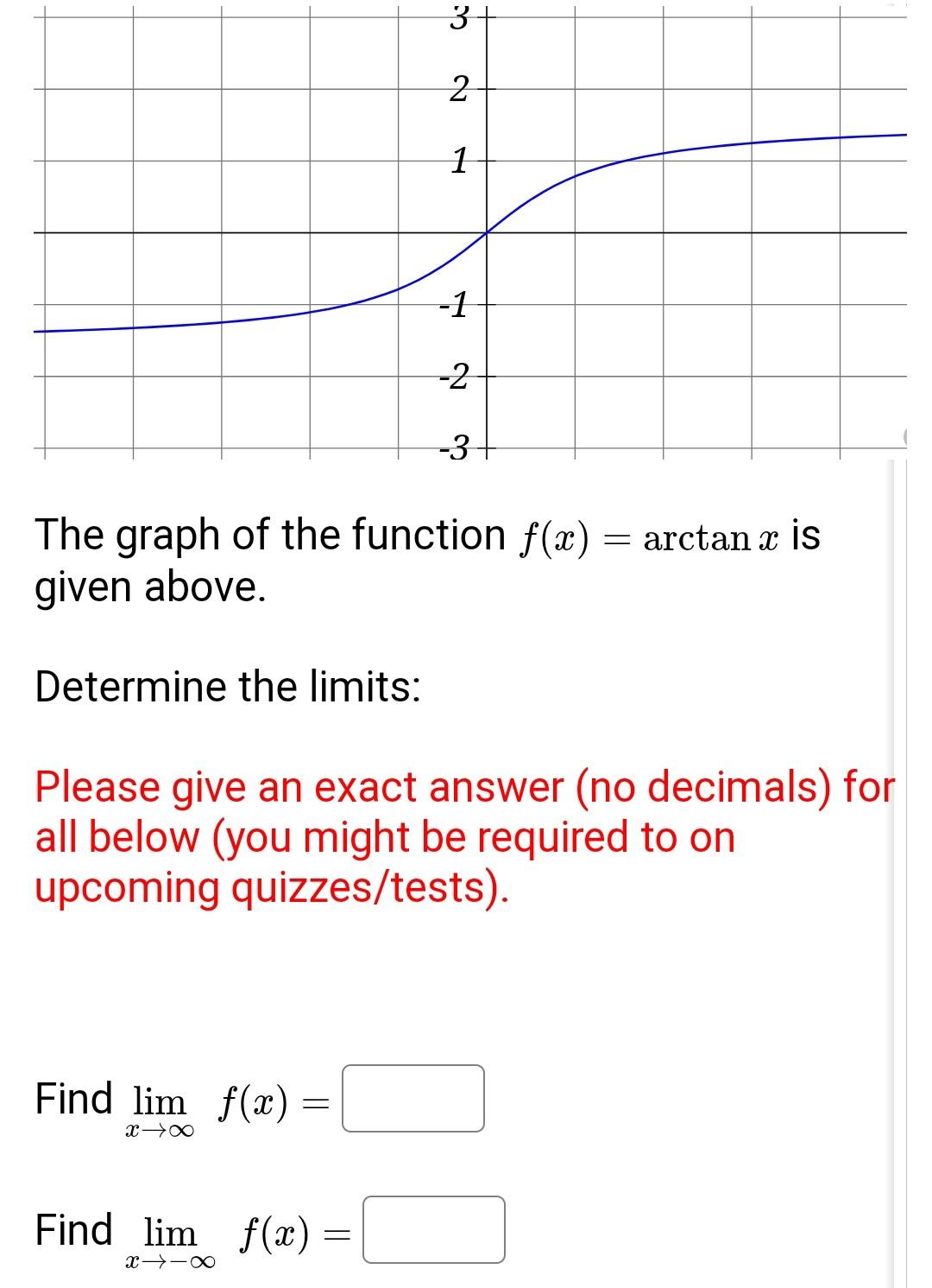 Solved The graph of the function f(x)=arctanx is given | Chegg.com