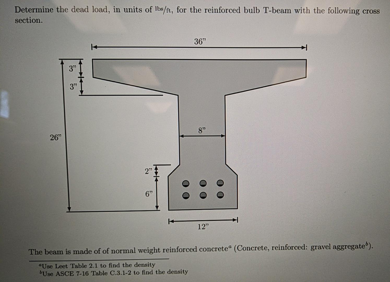 Solved Determine the dead load, in units of lbs/ft, for the | Chegg.com