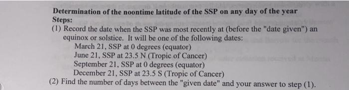 Solved Determination of the noontime latitude of the SSP on | Chegg.com