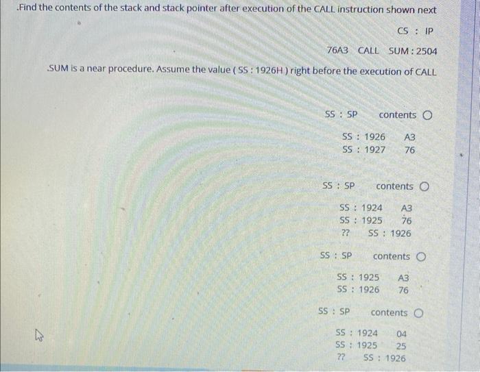 Solved . Find the contents of the stack and stack pointer | Chegg.com