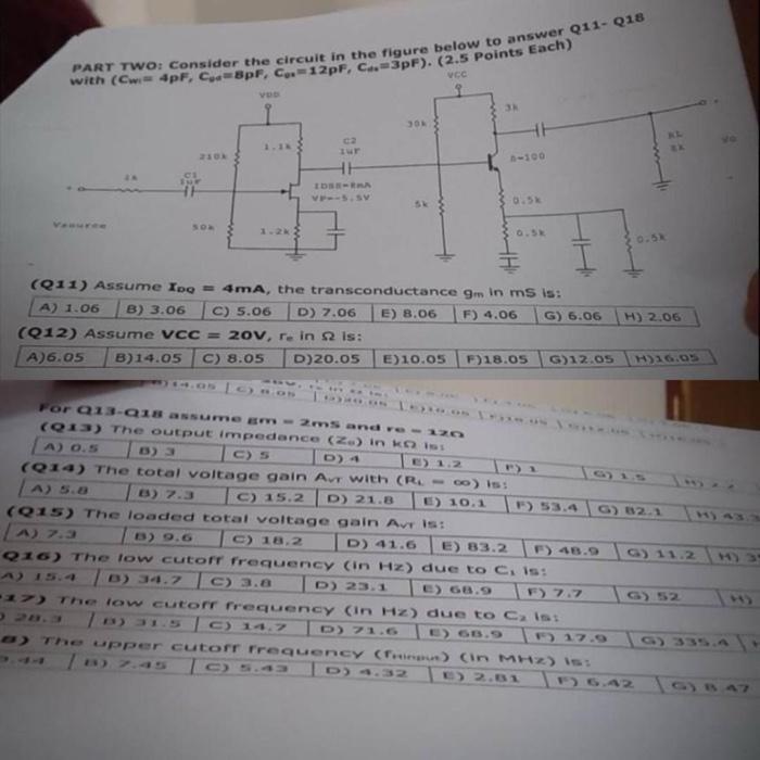 Solved PART TWO: Consider the circuit in the figure below to | Chegg.com