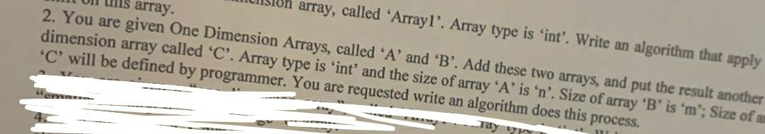 Solved Array Called Array1 Array Type Is Int Write An