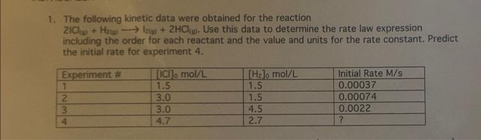 Solved 1. The following kinetic data were obtained for the | Chegg.com