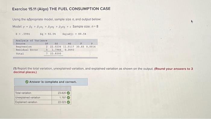 Solved (2) Report R2 and Rˉ2 as shown on the output. (Round | Chegg.com