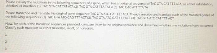 Solved Please classify the mutations in the following | Chegg.com