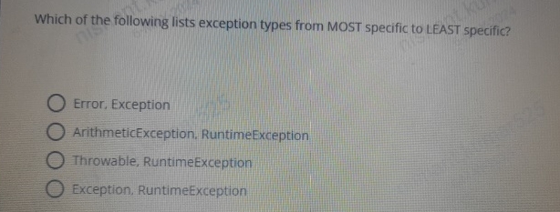 Solved Which of the following lists exception types from | Chegg.com