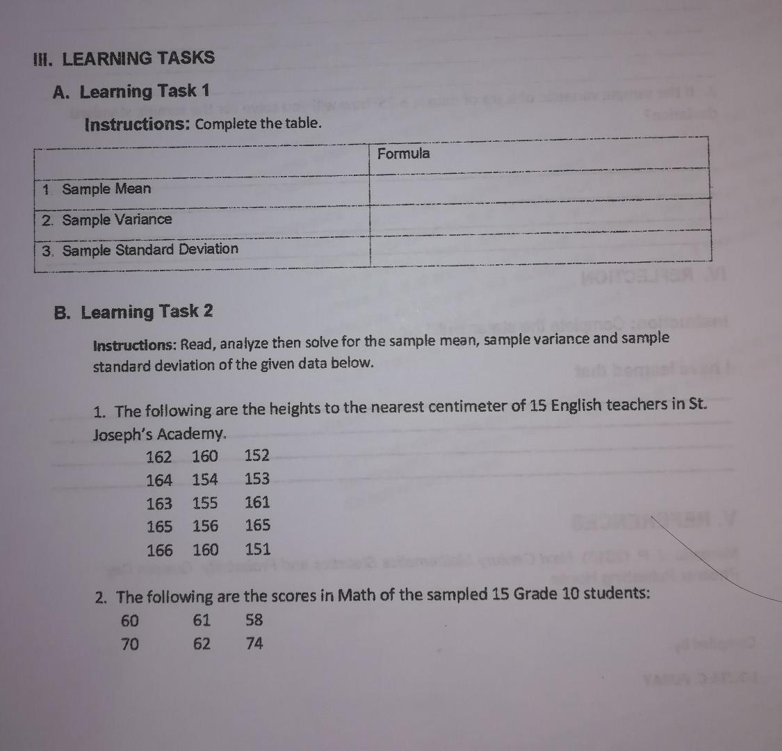 Solved IN. LEARNING TASKS A. Learning Task 1 Instructions: | Chegg.com